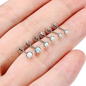 Ftovosyo 20G Threadless Push in Nose Rings Studs Surgical Steel Pushin Nose Stud 2mm 2.5mm 3mm Round White Opal Nose Piercing Jewelry for Women Men