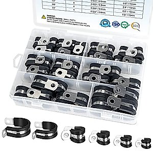 TICONN 42PCS Cable Clamps Set - Rubber Cushioned 304 Stainless Steel Hose/ Loop/ Pipe Clamps in 6 Sizes (42PCS combo, 1/4'' 5/16'' 3/8'' 1/2'' 5/8'' 3/4'')