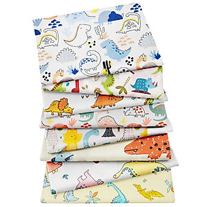 Aubliss 8pcs Fat Quarter Fabric Bundles 100% Cotton 19.6'' x 19.6''(50cm x 50cm) Quilting Cotton Craft Fabric Pre-Cut Squares Sheets for Patchwork Sewing Quilting Crafting(Dinosaur)