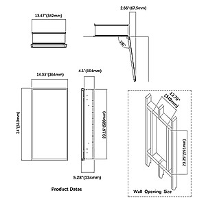Fundin Medicine Cabinet 14 x 24 inches Mirror Size, Recessed or Surface Mount, Black Aluminum Bathroom Wall Cabinet with Mirror and Adjustable Shelves.