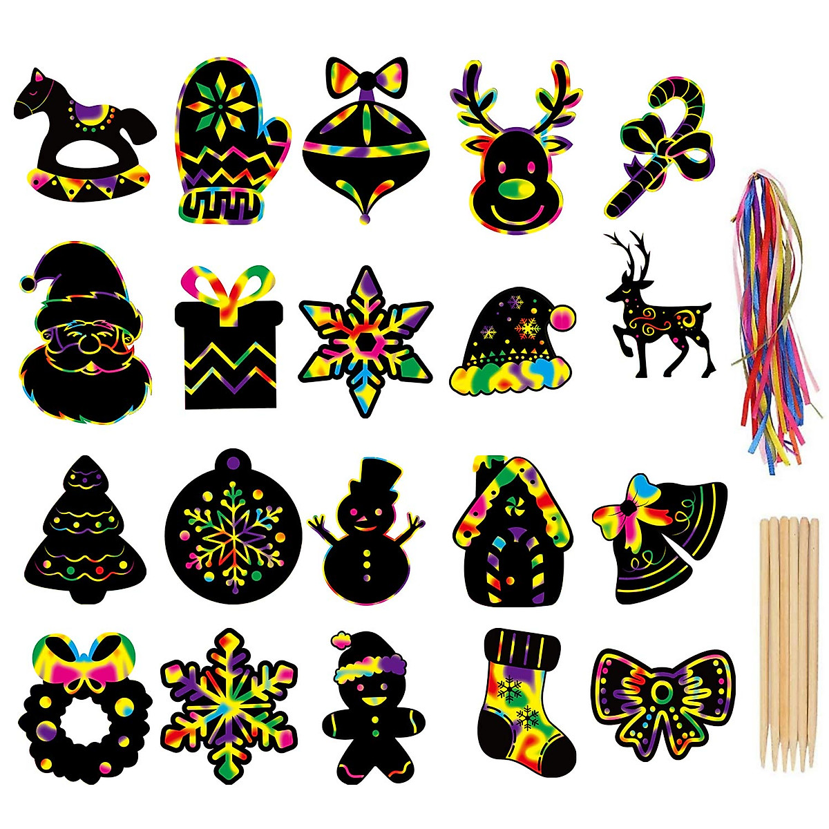 LOKIPA Christmas Scratch Paper Art Set, 80 Pieces Magic Rainbow Scratch Off Cards Ornaments for Kids Christmas