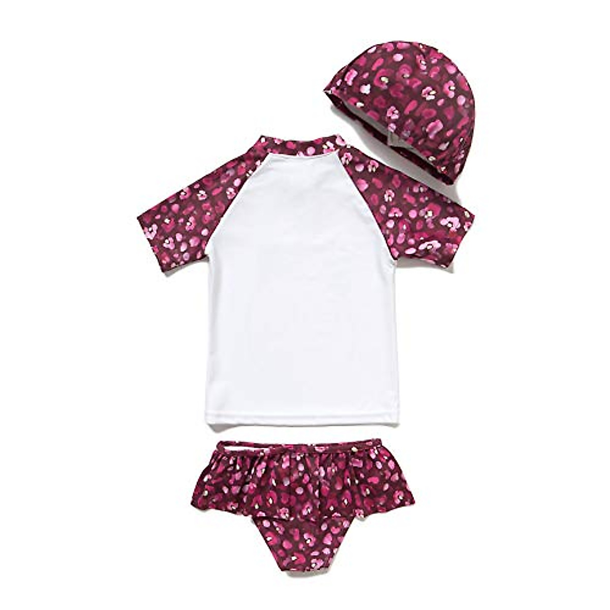 BONVERANO Little(Big) Girls Rashguards UPF 50+ Sun Protection Two Pieces Swimsuit with (Pink-Mao, 3-6M)