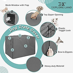 Explore Land 42 inches Dog Crate Cover - Durable Polyester Pet Kennel Cover Universal Fit for Wire Dog Crate (Gray)