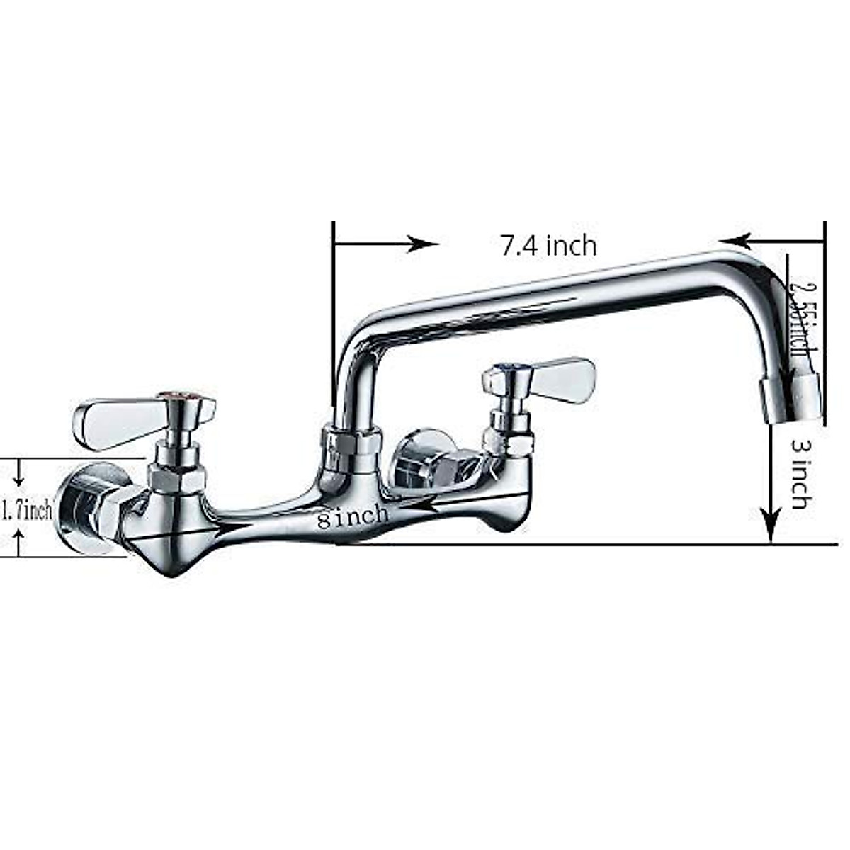 Utility Sink Faucet Wall Mount Commercial Faucet Kitchen Laundry 8 Inch Swivel Spout 2 Dual Handle Restaurant Industrial Chrome Mixer Tap No Lead by Homevacious