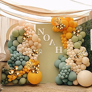 Dusty Blue Green Balloon Garland Arch Kit Blue Green White Sand Gold Confetti Balloons for Bridal Boho Birthday Party Backdrop Decorations