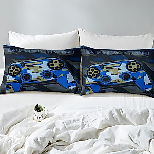 Feelyou Games Comforter Cover Twin Size,Gamepad Bedding Set for Boys,Kids Video Games Duvet Cover Set Modern Gamer Console Action Buttons Quilt Cover Teens Bedroom Decor Camo Navy Blue 2 Pcs