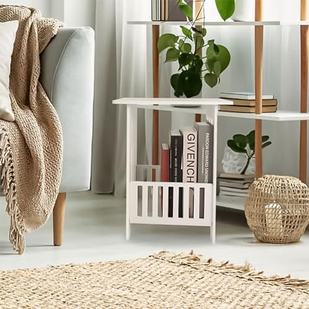 JNTKE Rectangular Side Table, End Table with Storage Shelf 13.4"x10.2"x15.8" Small Bedside Table Night Stand for Living Room Couch Sofa Bedroom Balcony Home Office