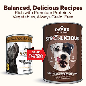 Dave's Pet Food Grain Free Wet Dog Food (Turkey & Sweet Potato in Gravy), Made in USA Naturally Healthy Canned Dog Food, Added Vitamins & Minerals, Wheat & Gluten-Free, 13.2 oz Cans (Case of 12)