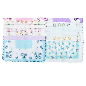CoCoUSM Womens Vintage Floral Handkerchiefs Fabric Cotton Hankies 10PCS