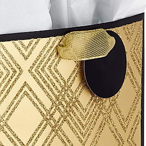 Hallmark All Occasion Gift Bags Assortment with Tissue Paper - Black and Gold (Pack of 3, 2 Large 13" and 1 Medium 9" for Anniversaries, Weddings, Birthdays, Holidays and More)