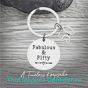 Infinity Collection 50th Birthday Keychain & Card Gift Set, 50th Birthday Gifts for Men & Women, Fabulous and Fifty Keychain. 50th Bday Gifts for Him or Her