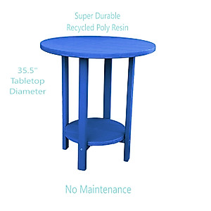 Phat Tommy Round Bar Height Patio Table - Outdoor Bar Table - Balcony Height Patio Furniture for Your Deck - Poly Outdoor Furniture, Blue