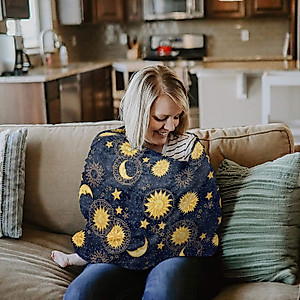 Car Seat Canopy Nursy Cover Zodiac Sign, Multi Use Breastfeeding Scarf for Infant Carseat Canopy Stroller Shopping Cart Highchair Boho Celestial Bodies Gold Sun Moon and Stars Ancient Pattern