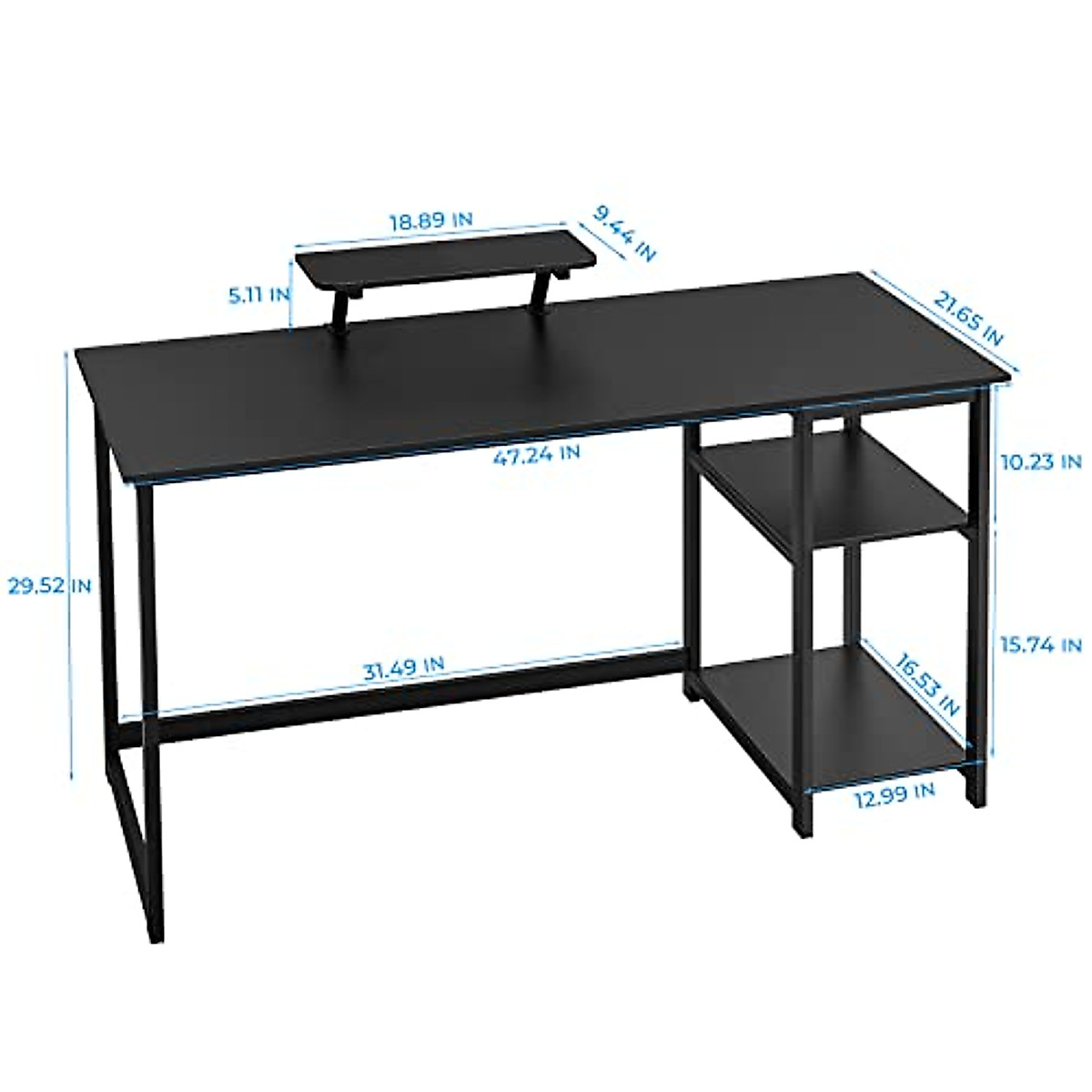 GreenForest Computer Home Office Desk with Monitor Stand and Storage Shelves on Left or Right Side,47 inch Modern Writing Study PC Laptop Work Table,Black