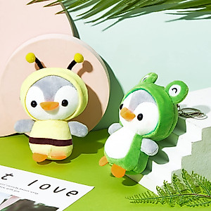 Hinly Cute Penguin Keychains 2 Pieces Stuffed Penguin Plush Pendant Small Frog Bee Stuffed Animal 5 Inch Mini Penguin Toys for Backpacks Accessories Kids Birthday Party Favors, Green and Yellow