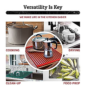 Bellemain Over The Sink Dish Drying Rack | Silicone Dish Drying Mat, Space Saving Drying Rack for Kitchen Counter, Stainless Steel Dish Rack Over Sink | Multipurpose Heat Resistant Mat (Gray, Medium)