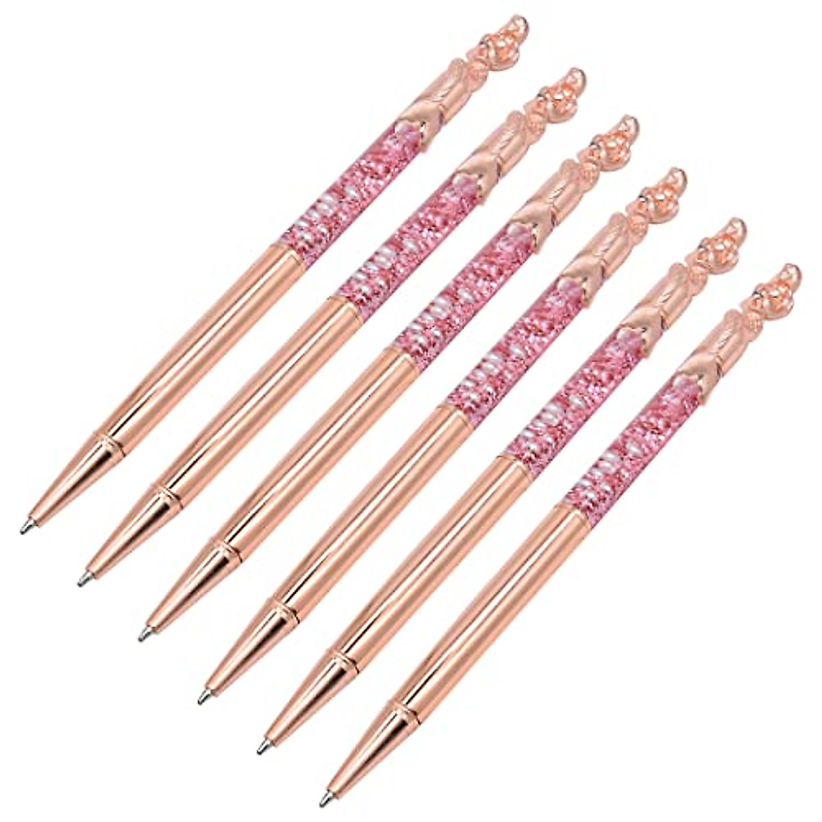 SIPLIV 6 Pieces Metal Ballpoint Pens with Black Ink, Glitter Mermaid Metallic Ballpoint Pens for Wedding Party Decoration Office School Supplies, Rose Gold