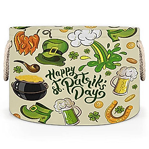 St. Patrick`s Day Icons Elements (3) Large Round Baskets for Storage Laundry Baskets with Handles Blanket Storage Basket for Bathroom Shelves Bins for Organizing Nursery Hamper Girl Boy