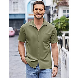 COOFANDY Men's Casual Button Down Shirts Short Sleeve Regular Fit Beach Shirt Tops Light Green