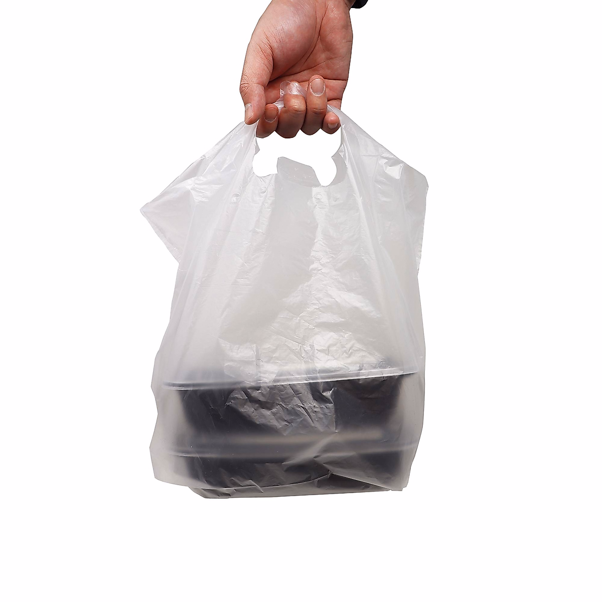Reli. To Go Bags/Take Out Bags (250 Count) (Small 16" L x 8" W + 10.75" H) Reusable Plastic Bags with Handles | Die Cut Handle - Plastic | Use for Shopping, Business, Carry Out, Restaurant