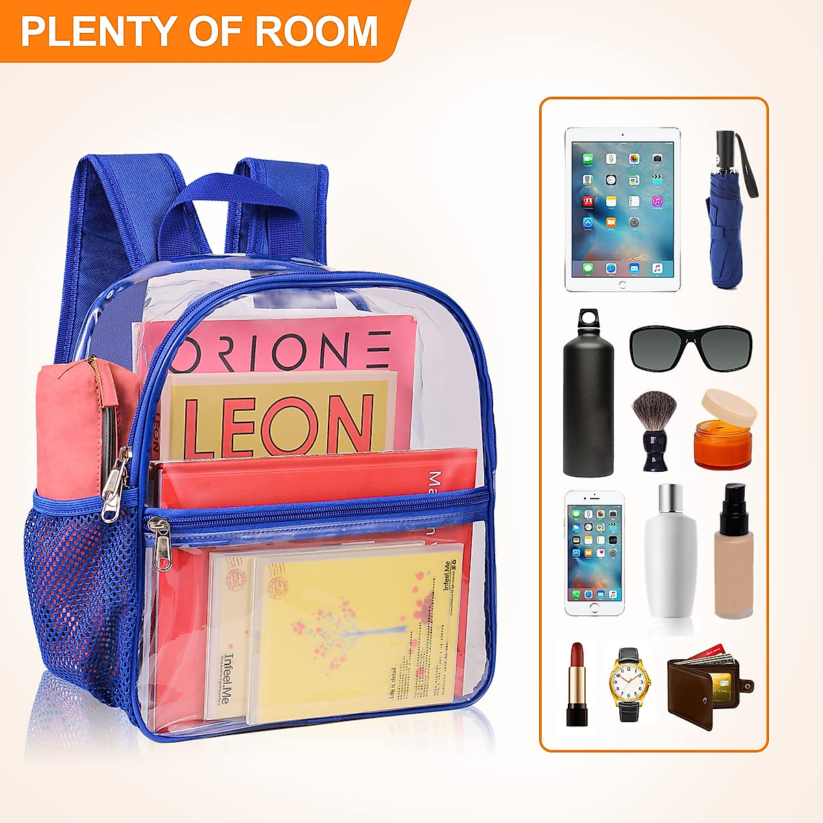 USPECLARE Clear Backpack for Stadium Approved 12×6×12, Water proof Clear Bag for Stadium Events and Concert Work Sport Event