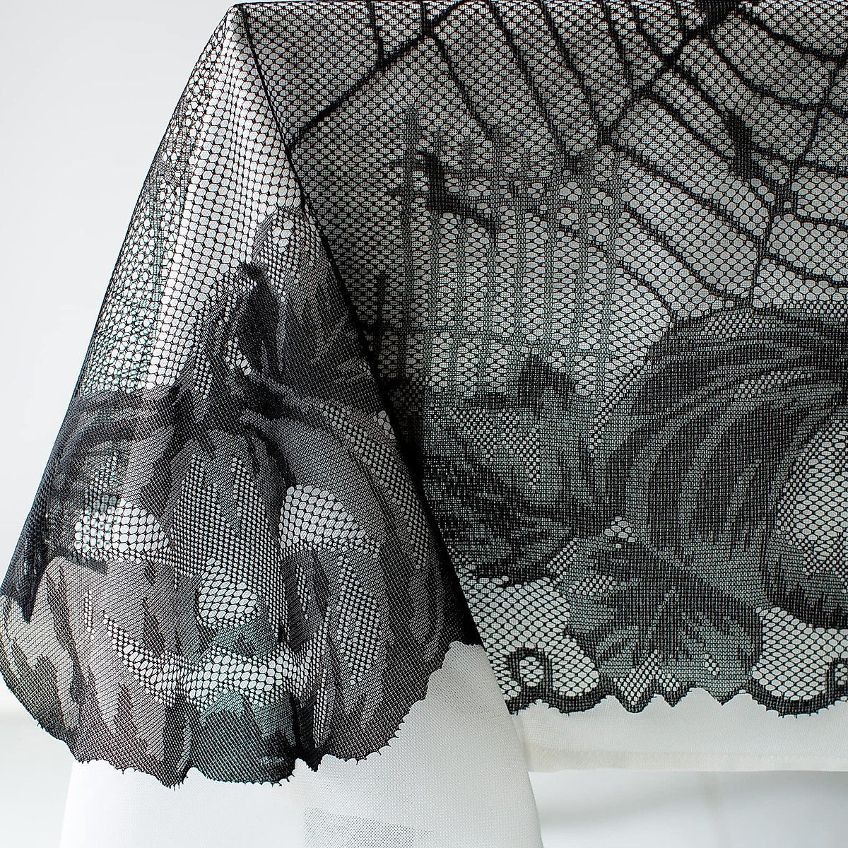 Benson Mills Halloween Fabric Tablecloth, Halloween Table Cloth for Dinners and Parties (Spooky Spirits Web Lace, 60" x 104" Rectangular)