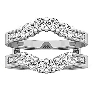 Dazzlingrock Collection 0.85 Carat (Ctw) 10K Round White Diamond Ladies Wedding Double Ring, White Gold, Size 6
