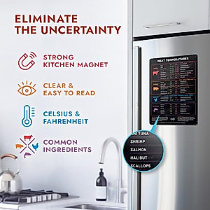 Levain & Co Meat Temperature Magnet - Beef, Poultry, Fish & Pork Cooking Temperature Chart - Vertical Meat Temperature Chart - Meat Temp Magnet Kitchen Tools Cooking Gadgets - Fridge Accessories