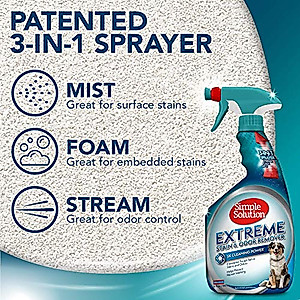 Simple Solution Extreme Pet Stain And Odor Remover, Enzymatic Cleaner With 3X Pro-Bacteria Cleaning Power, 32 Ounces