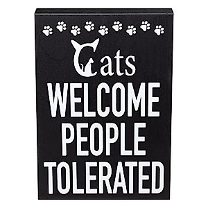 JennyGems Cats Welcome People Tolerated Wooden Sign, Cat Mom Gift and Decor, Funny Cat Signs, Made in USA