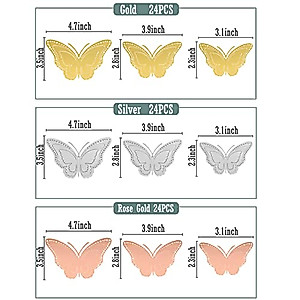 HUSGA Butterfly Wall Decor, 3 Sizes Butterfly Cake Decorations, Three-dimensional hollow design Hanging butterfly for Garden Themed Tea Party Graduation Wedding Baby Shower. (Gold)