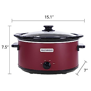 Magnifique 7 Quart Slow Cooker Oval Manual Pot Food Warmer with 3 Cooking Settings, Red Stainless Steel