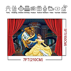 Beauty and The Beast Photography Backdrop Red Curtain Castle Background 7x5ft Happy Birthday Photo Background Kids Beauty and The Beast Engagement Birthday Party Decorations Banner