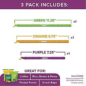 GRIPSTIC Bag Sealer - The Word's Best Reusable Chip Clips, Bag Clips. Patented. Airtight & Waterproof Seal on Food Storage Bags, Kids Snacks & More. Near Zero Waste. 3ct Variety Pack