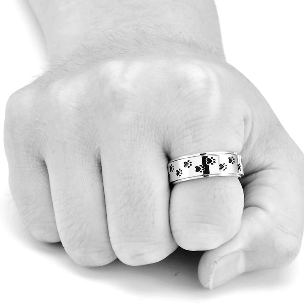 Jude Jewelers 8mm Stainless Steel Rotate Spinner Dog Cat Paw Style Wedding Band Ring (Silver, 11)