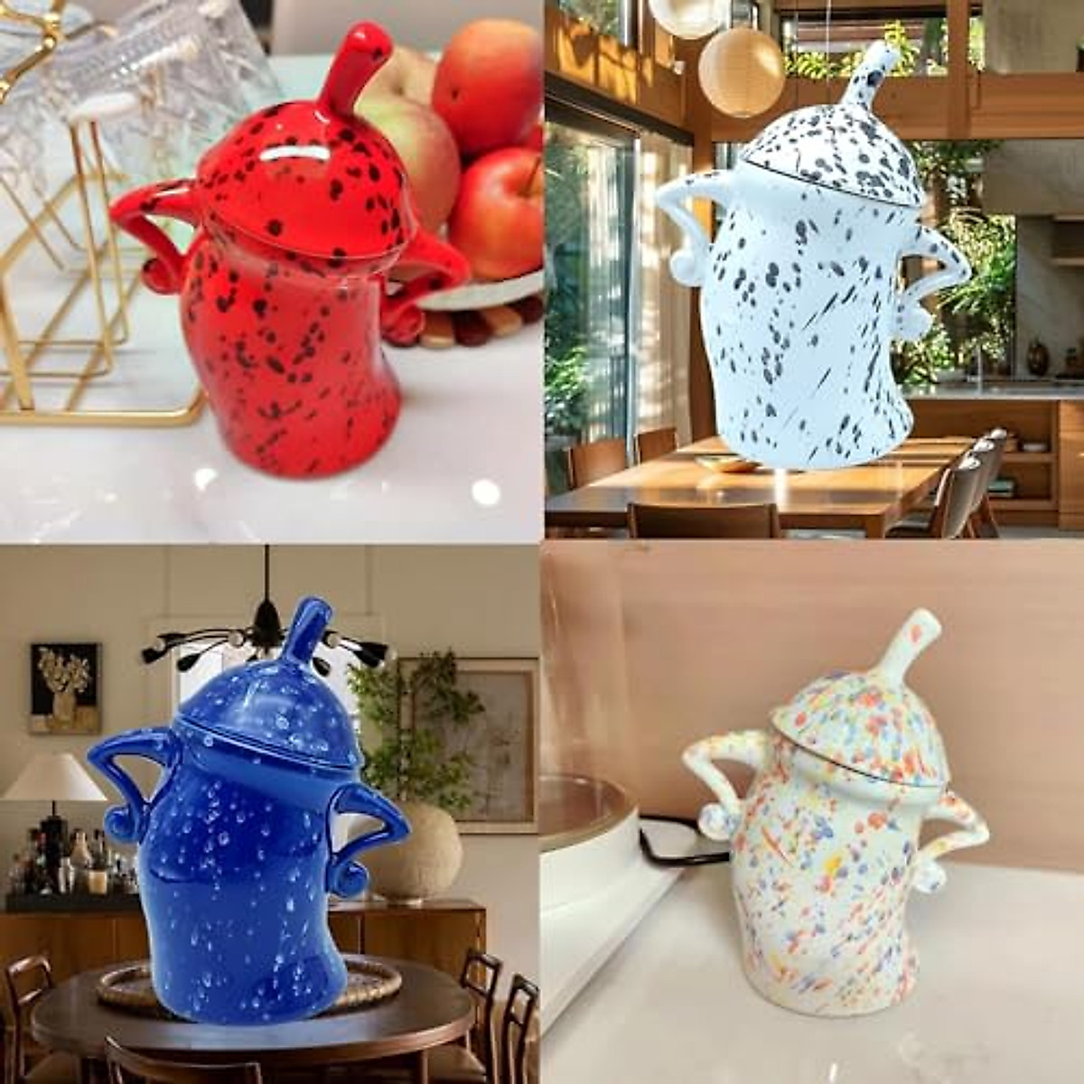 Qiukuicaoben Canister With Attitude Ceramic,Teapot with Attitude, Cute Ceramic Jar With Lid, Ceramic Jars with Lids for Kitchen, for Coffee Sugar and Spices Storage Container (Blue+White3)