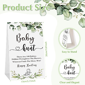 Gemscream 101 Pcs Baby Shower Games Include Paperboard Baby Hunt Sign 100 Mini Plastic Babies Tabletop Sign Tiny Babies Funny Baby Shower Prizes for Gender Reveal Party Favors (Green,Greenery)
