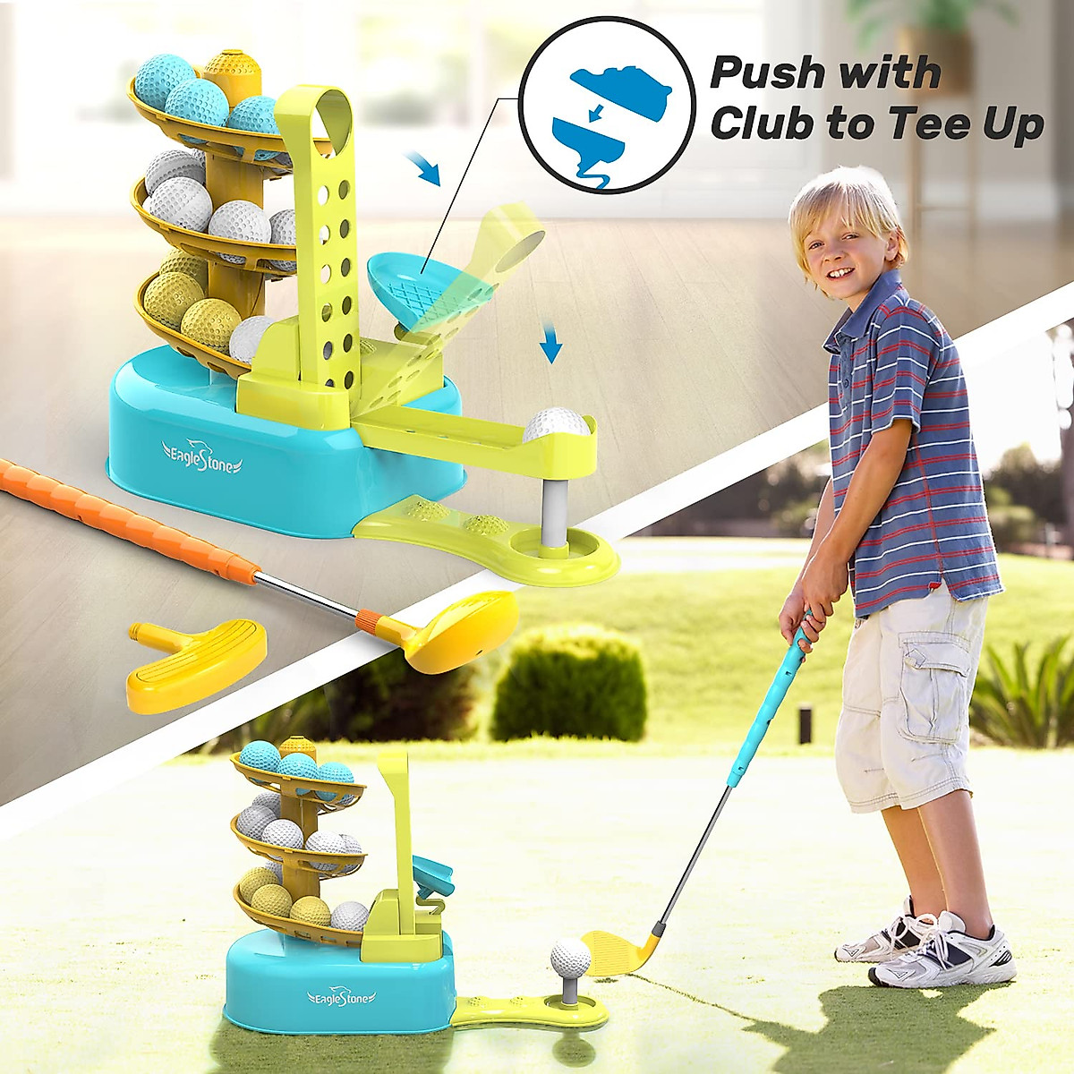 EagleStone Kids Golf Clubs Set, Outdoor Toddler Baby Golfs Set Toy W/ 2 Club Head, 15 Training Golf Balls, 4 Rings, 2 Putting Mat and 1 Holes, Indoor Sports Game for 3 4 5 6 7 8 9 Years Old Boy Girls…