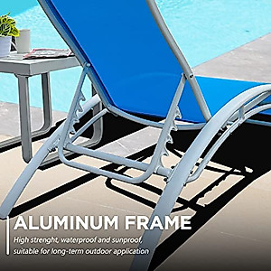 Patio Lounge Chairs Set Outdoor Chaise Lounge Recliner,Tanning Chairs for Outside,Adjustable Chaise Lounge with 2 Pillows for Beach Pool Poolside Yard,2 Pcs,Blue