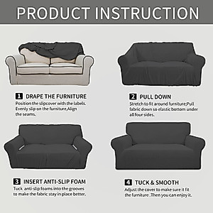 Easy-Going Stretch Loveseat Slipcover 1-Piece Sofa Cover Furniture Protector Couch Soft with Elastic Bottom for Kids Polyester Spandex Jacquard Fabric Small Checks (Loveseat, Dark Gray)