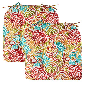 FUNHOME Set of 2 Outdoor Chair Cushions, Water-Resistant Tufted Seat Cushions for Patio Furniture 19 x 19 x 5 Inch Patio Cushion for Rocking, Camping, Kitchen Chairs Corinthian Dapple