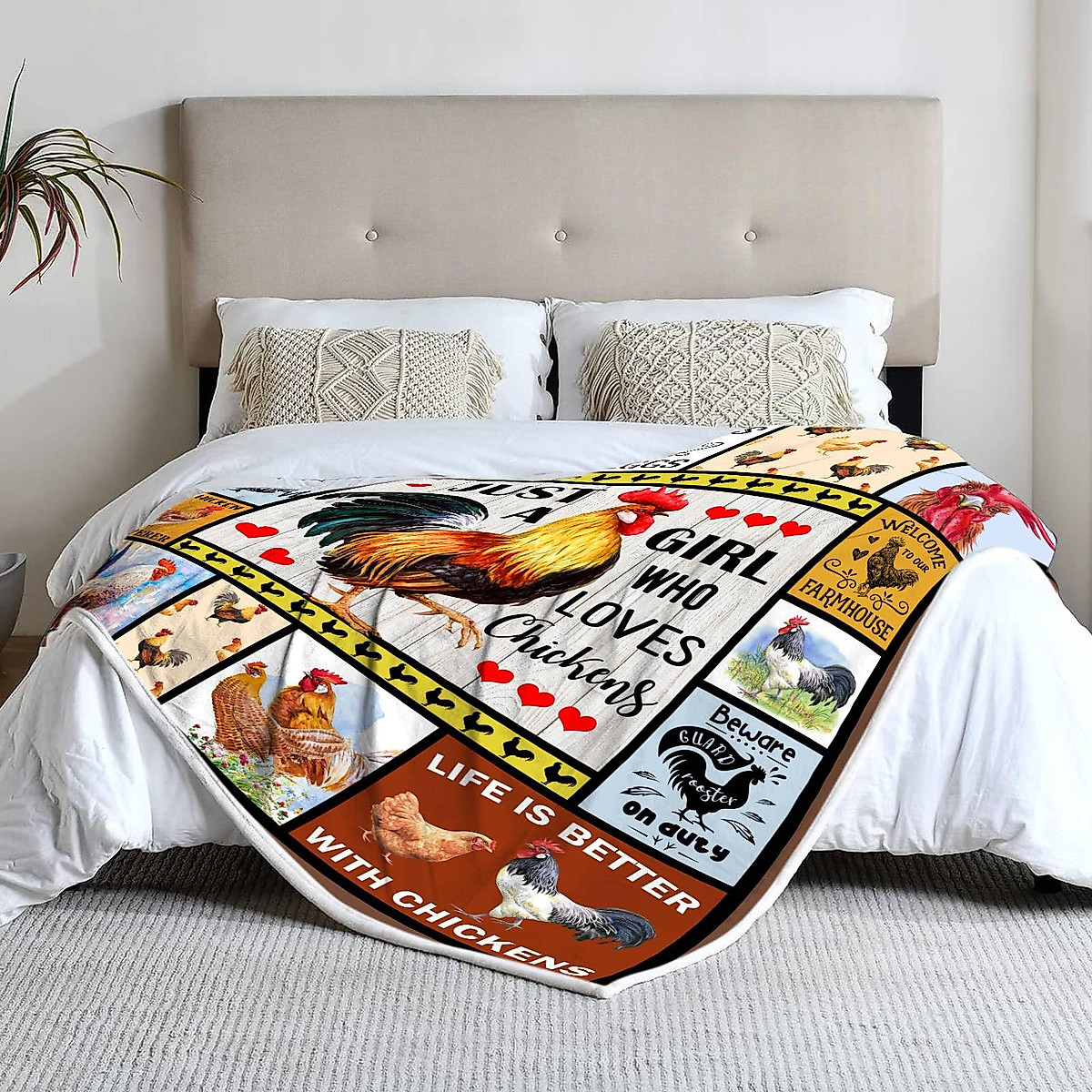 NTMANON Chicken Blanket,Rooster Blanket,Chicken Blanket Gift for Girls,Chicken Gifts Throw Blanket,Just A Girl Who Loves Chickens Blanket,Life is Better with Chickens Blanket 50"x60"