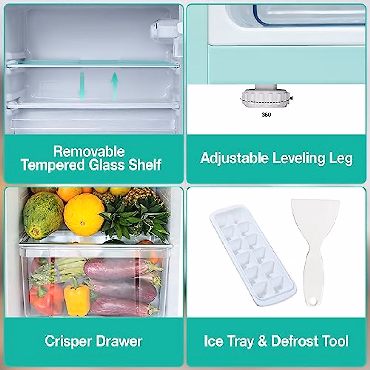 Kndko Compact Refrigerator 3.2 CU.FT. Fridge with Freezer - Dual Door Fridge - Adjustable Temperature, Energy Saving - Retro Refrigerator (Green)