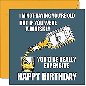 Funny Birthday Cards for Men Women - Aged Whiskey Whisky - Rude Birthday Card for Mom Dad Brother Sister Son Daughter Nan Grandad, 5.7 x 5.7 Inch Humour 30th 40th 50th 60th 70th Bday Greeting Cards
