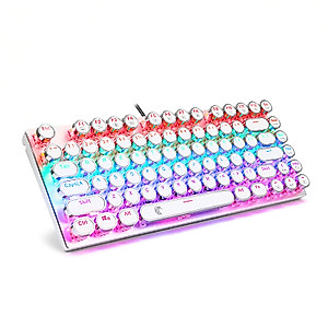HUO JI E-Yooso Z-88 Typewriter RGB Mechanical Keyboard, Vintage Retro Style with Brown Switches, Compact 81 Keys for PC, Mac, White