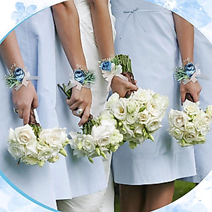 Footfox Blue Rose Corsage and Boutonniere Set with Bridal Hair Comb, Corsages for Wedding