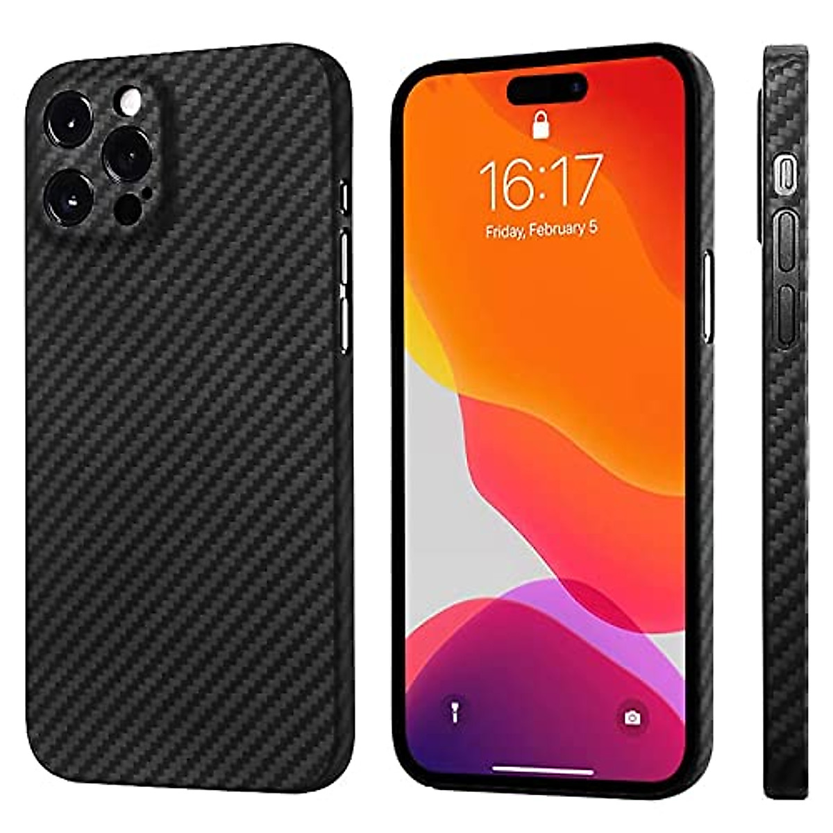 Sisyphy Aramid Fiber Case for iPhone 14 Pro Max with Carbon Fiber Texture, Super Slim Light Protective Cover Skin, Soft Touch Sturdy Durable Case, Snap-on Back Cover Wireless Charging Friendly