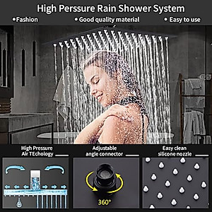 Arsuonta 8 Inch Square Black Shower Faucet Set with Tub Spout, Shower Combo System with 3-settings Touch Adjustment Handheld Showerhead High Pressure Balance Shower Valve Kit for Bathroom