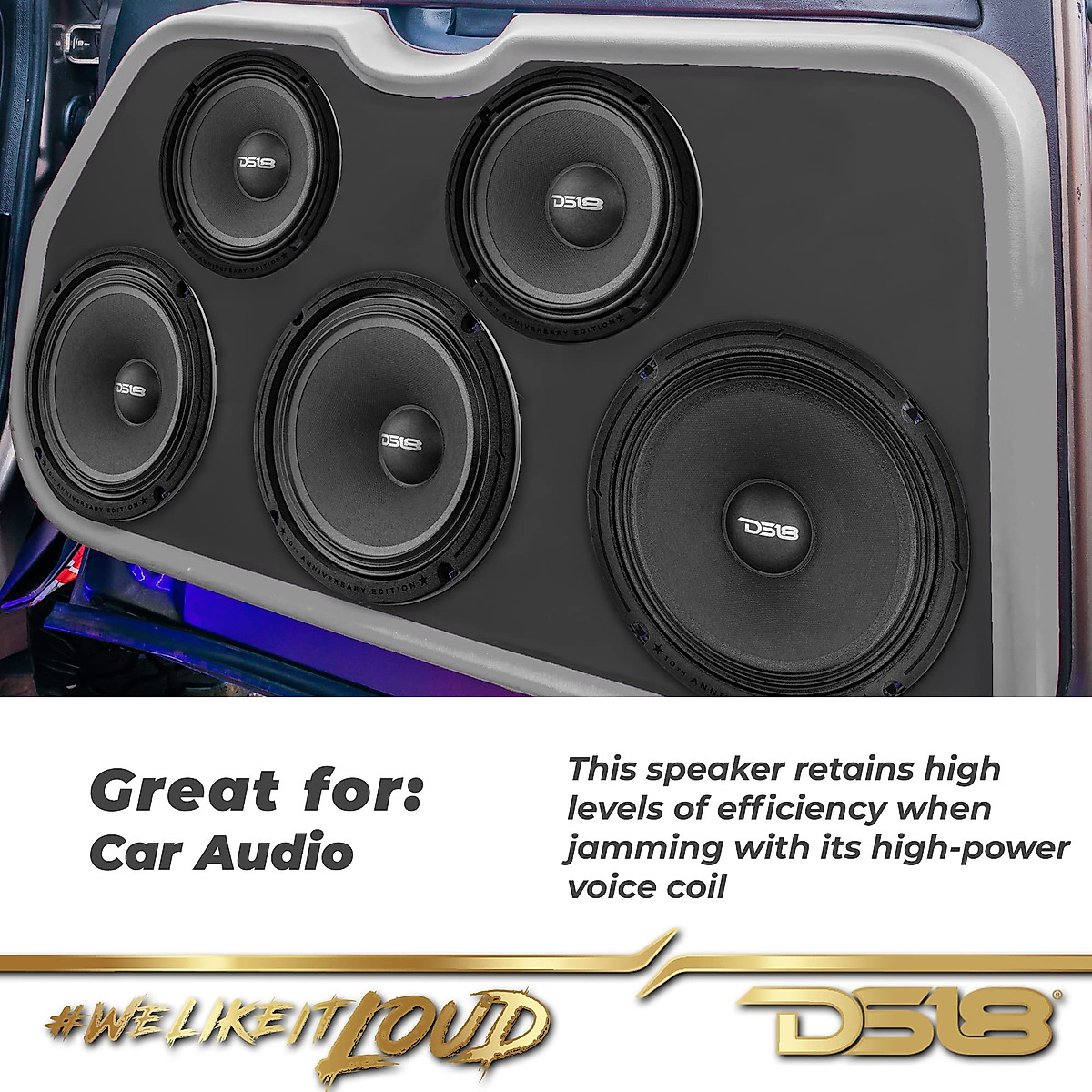DS18 PRO-68XA 6.5” Special Edition 10th Anniversary Mid-Bass Loudspeaker 500 Watts Max 8-Ohms - Door Speakers for Car or Truck Stereo Sound System - 1 Speaker