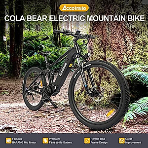 Accolmile 27.5" Electric Mountain Bike : ColaBear Adult Ebike with 8fun 48V 750W Mid Drive Motor & 17.5Ah Removable Lithium Battery & DPC18 Display, Shimano 8 Speed Gears (Black)